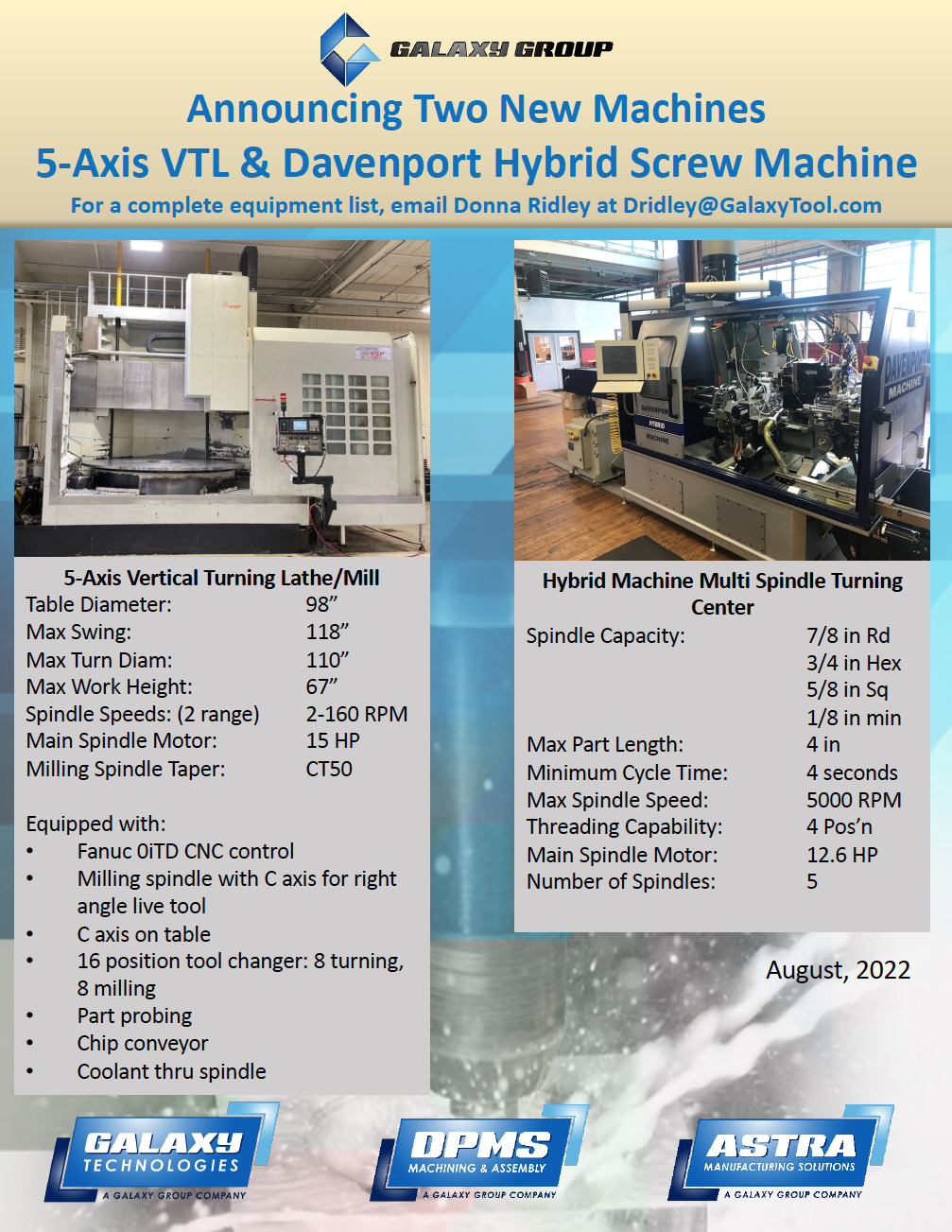 Announcing Two New Machines - 5-Axis VTL & Davenport Hybrid Screw ...